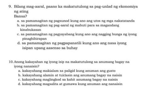Solved 9 Bilang Mag Aaral Paano Ka Makatutulong Sa Pag Unlad Ng