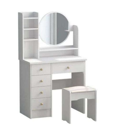 Fufuandgaga 5 Drawers White Wood Makeup Vanity Table Set Dressing Desk
