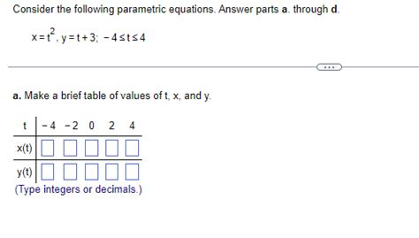 Consider The Following Parametric Equations Answer Parts A Through Dx