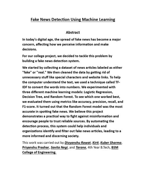 fake news detection using machine learning abstract pdf