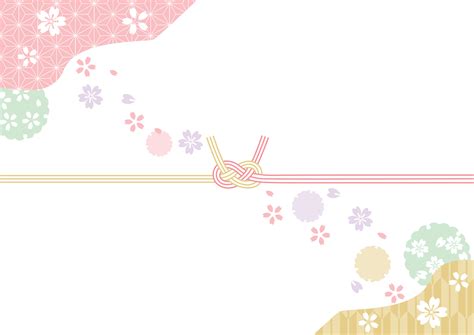 お祝いに使えるあわじ結びの水引吉祥柄と桜デザインの熨斗紙テンプレート和風ラッピング用イラストボックスプレミアムテンプレート