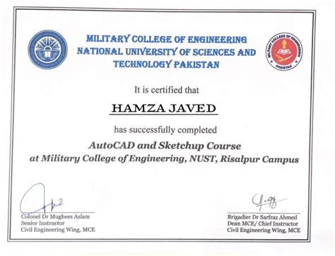 Hamza Javed On Linkedin Getting A Certificate For The Autocad And Sketchup Course At Mce Risalpur