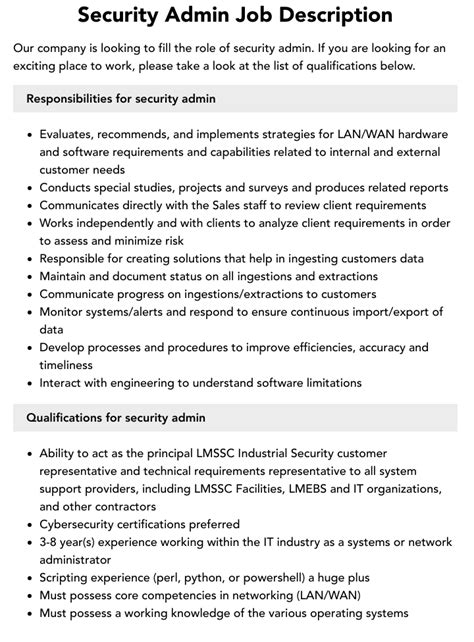 Security Admin Job Description Velvet Jobs