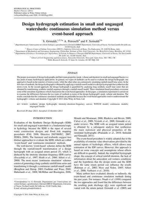 Pdf Design Hydrograph Estimation In Small And Ungauged Watersheds Continuous Simulation