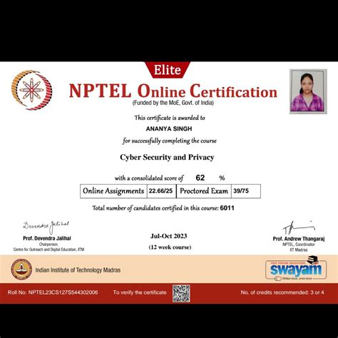Cybersecurity Nptel Continuouslearning Infosec Certificationcomplete Ananya Singh
