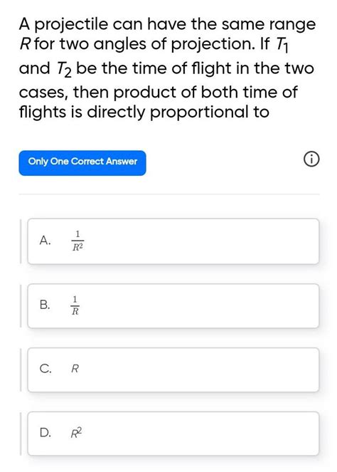 A Projectile Can Have The Same Range R For Two Angles Of Projection If T