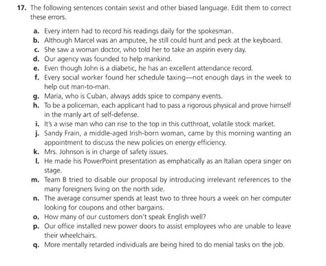 Solved 7 The Following Sentences Contain Sexist And Other Chegg Com