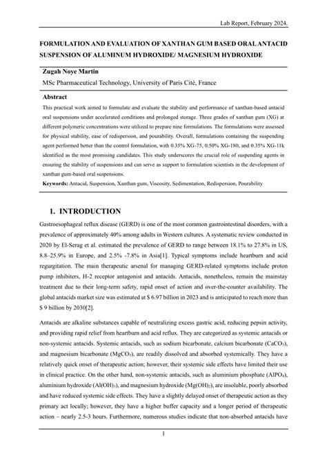 Pdf Formulation And Evaluation Of Xanthan Gum Based Oral Antacid Suspension Of Aluminium