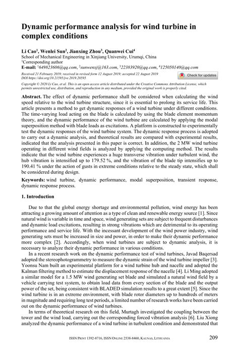 Pdf Dynamic Performance Analysis For Wind Turbine In Complex Conditions