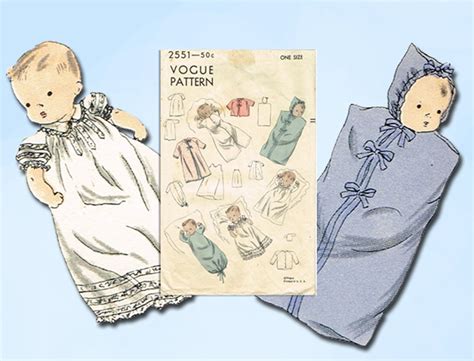 1950s Vintage Vogue Sewing Pattern 2551 Infant Layette Set W 2 Dresses