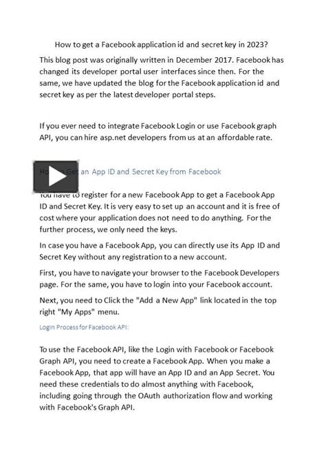 Ppt How To Get A Facebook Application Id And Secret Key In 2023