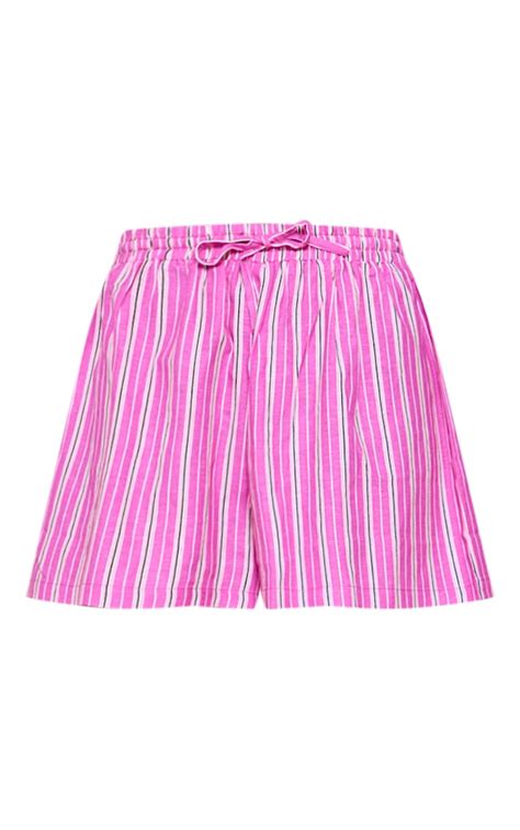 Pink Stripe Linen Look Oversized Floaty Shorts Prettylittlething