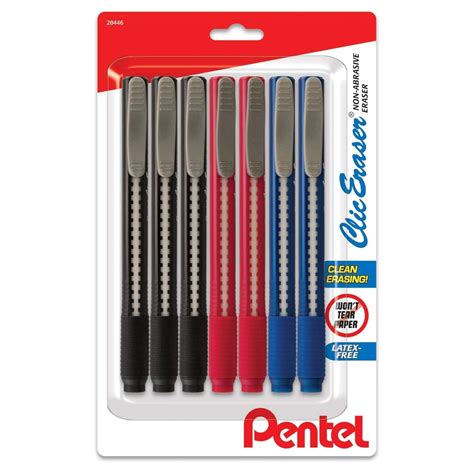 Pentel Clic Eraser Grip Retractable Eraser 7 Pk Office Colors