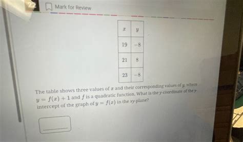 Mark For Review X Y 19 8 21 8 23 8 The Table Shows Three Values Of X And Their Corresponding