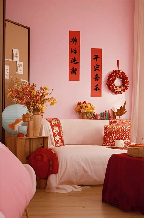 新年背景，室内温馨，粉色，红色，过年 花瓣网