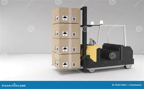 Automated Cargo Truck And Robotic Arm Handling Goods On Isolated White Backgroundcargo