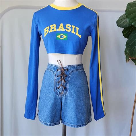 Edikted Womens Yellow And Blue Crop Top Depop