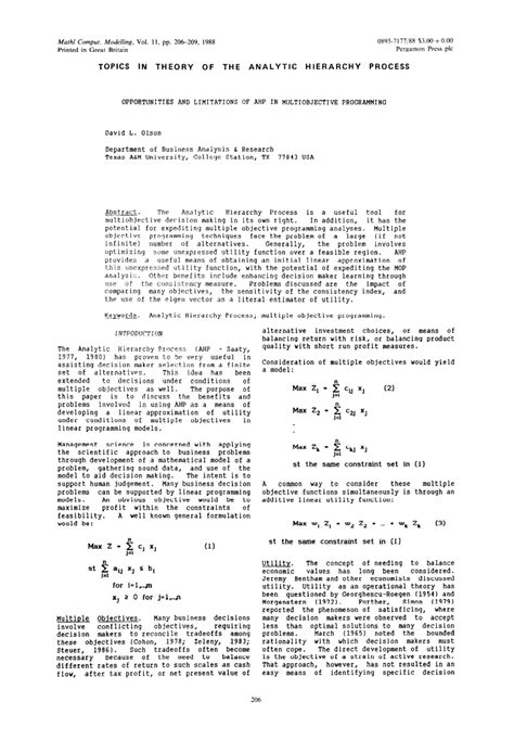 Pdf Opportunities And Limitations Of Ahp In Multiobjective Programming