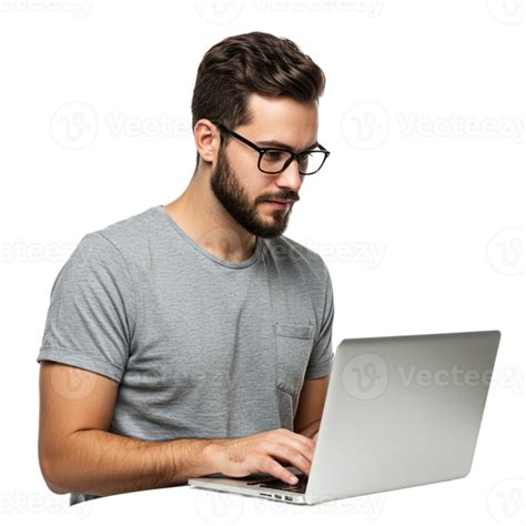 Tech Enthusiast Working On Laptop Home Office Lifestyle Image Modern Environment Close Up View