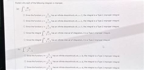 solved explain why each of the following integrals is