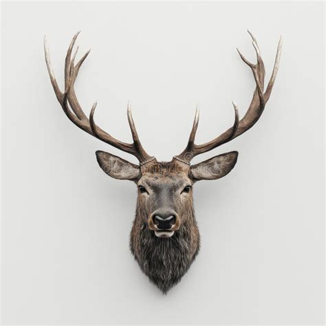 Deer Head Trophy Mounted On Wall With Realistic Details Isolated On White Background For Decor