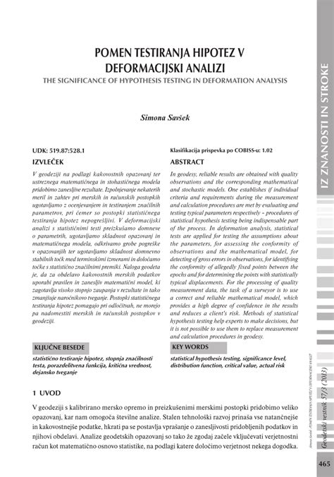 Pdf The Significance Of Hypothesis Testing In Deformation Analysis