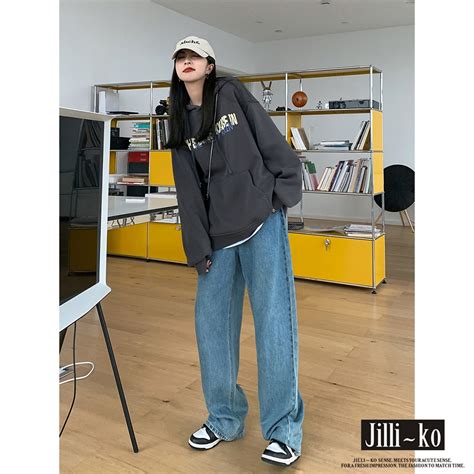 Jilli Ko 潮流英文圖案連帽衛衣 深灰 大學t Yahoo奇摩購物中心