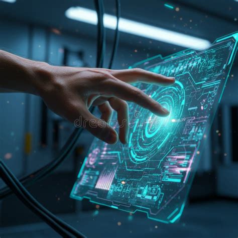 Hand Interacting With Futuristic Holographic Interface Stock Illustration Illustration Of Neon