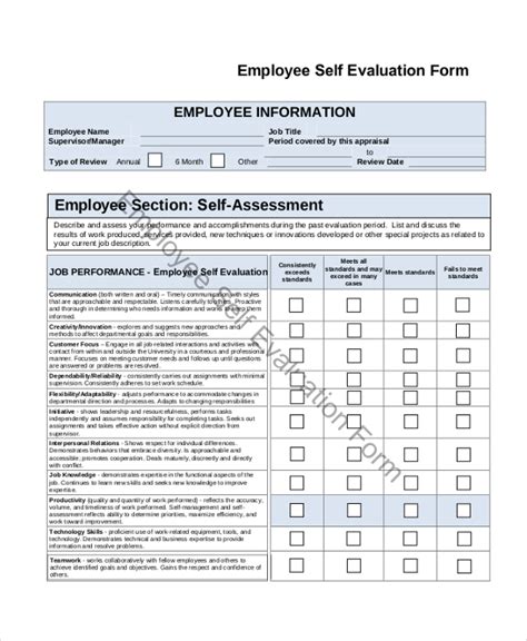 Free Employee Self Evaluation Samples Pdf Ms Word Google Docs