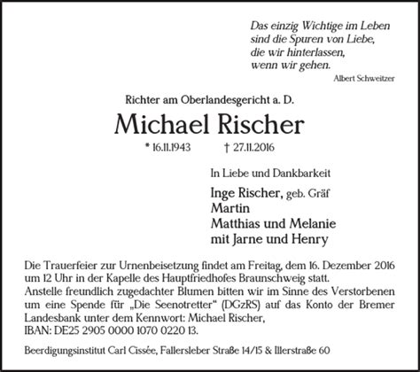 Traueranzeigen Von Michael Rischer Trauer38de