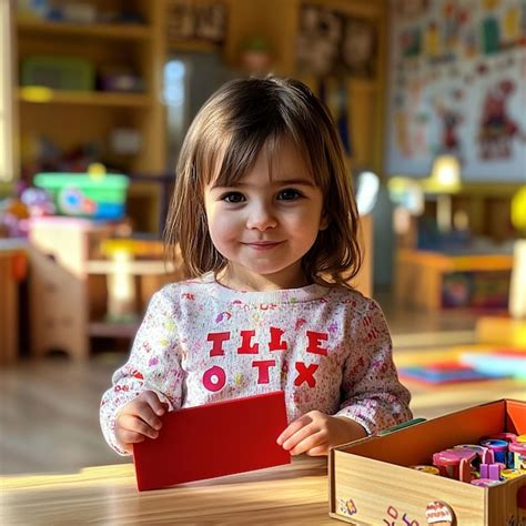 Photo Of A Young Girl In Kindergarten Sitting At A Table And Holding A