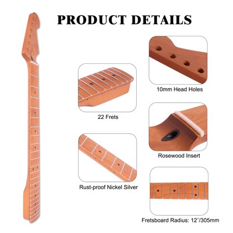 Stratocaster Guitar Neck Roasted Maple Neck 12 Radius 10 Mm Holes 22