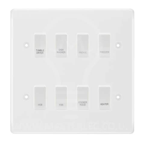 Bg White Moulded 8 Gang Custom Labelled Appliance Grid Switch — Masterlec Custom Labels Grid