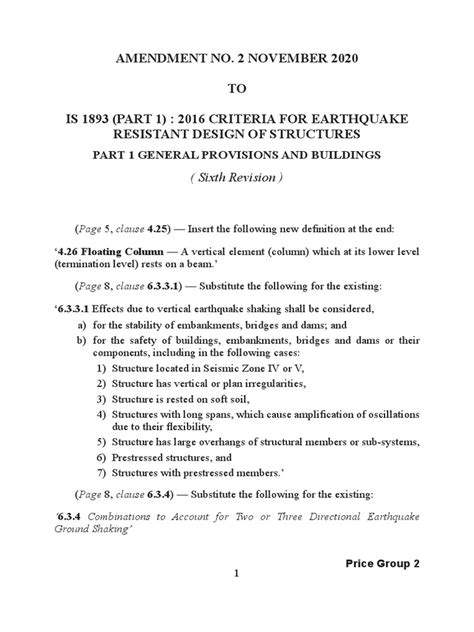 Amendment No 2 To Is 1893 Part 1 2016 Proposed Revisions To The
