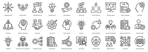 Management Skills Icon Line Set Vector Illustration Leadership Abilities Decision Making