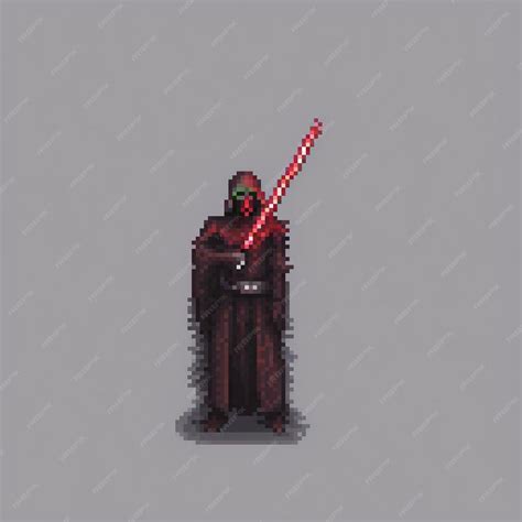 Pixel Art Of Darth Vader Wielding A Red Light Saber Premium Ai