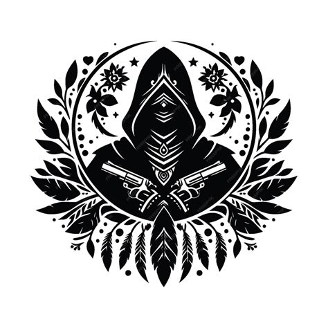 Assasin In Silhouete With Bohemian Nature Pattern Illustration