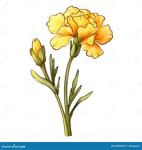 Yellow Carnation Flower Vector Illustration With Detailed Shading And