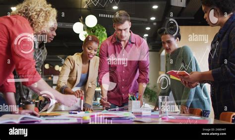 Image Of Statistical Data Processing On Team Of Diverse Colleagues