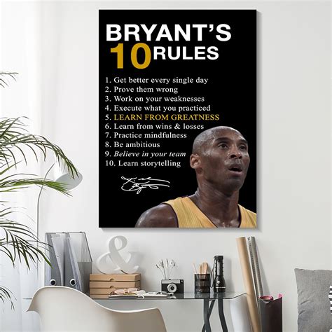 Kobe Bryant 10 Rules Poster Kobe Bryant Canvas Mamba Mentality Art