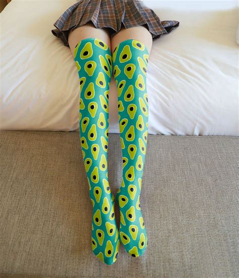 Cute Thigh High Socks Green Stockings Women Avocado Stockings