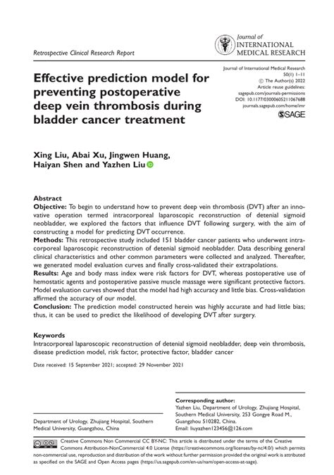 Pdf Effective Prediction Model For Preventing Postoperative Deep Vein Thrombosis During