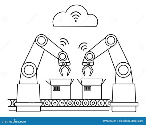 Robotic Assembly Vector Icon Symbol Isolated On White Background