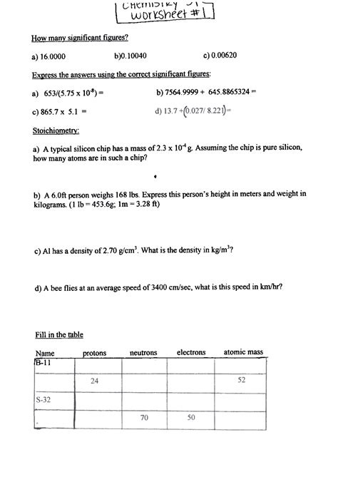 Unsolved Homework 1 For Introductory Chemistry I Che 1101 Docsity
