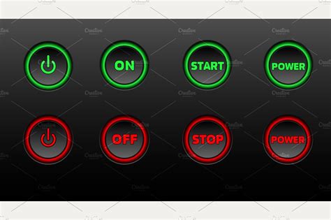 Neon Buttons Vector Icon Set MasterBundles