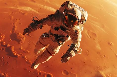 Astronaut Doing Space Walk Mars Exploration Premium Ai Generated Image