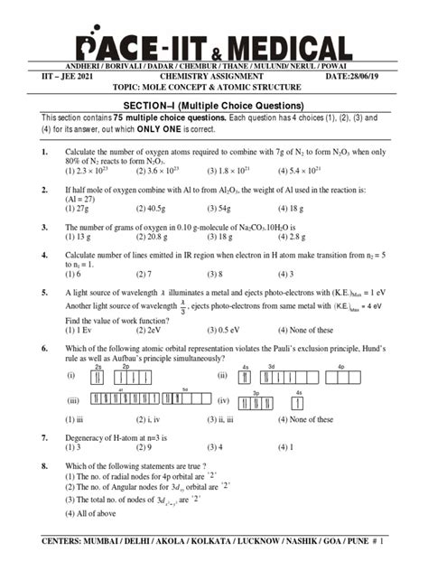 Chemistry Assignment Pdf Atomic Orbital Electron