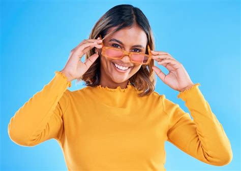 Premium Photo Fashion Happy Portrait Or Woman Smiling With Glasses