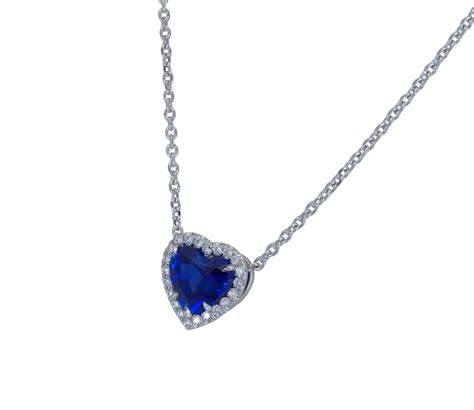 C Dunaigre Heart Shape Blue Sapphire And Diamond Halo Pendant Necklace