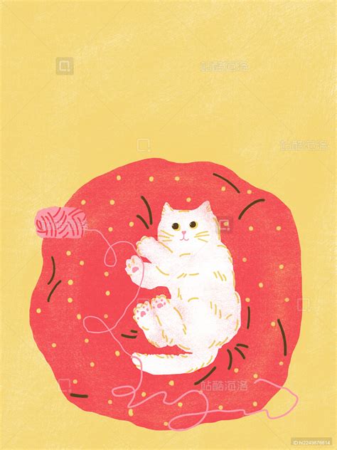 玩耍的白色猫咪手绘插画站酷海洛正版图片视频字体音乐素材交易平台站酷旗下品牌
